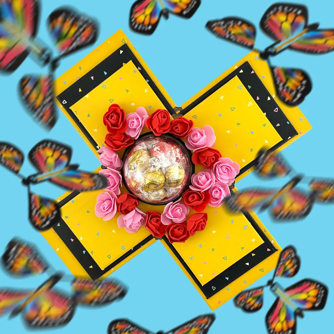 Gold & Red Butterfly Explosion Box - Goldelucks