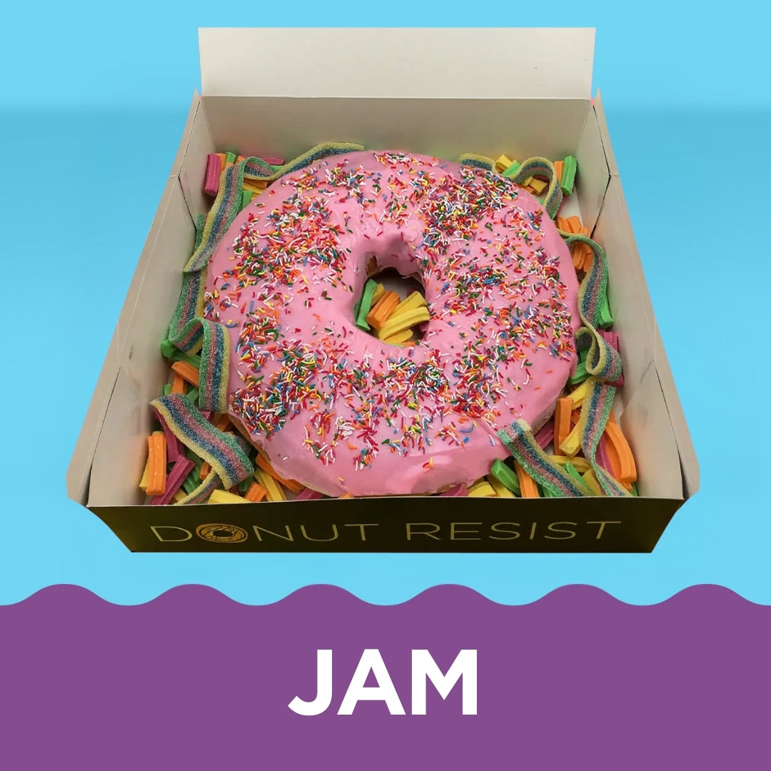 Strawberry Donut Cake with Musk Sticks & Sour Straps - Goldelucks